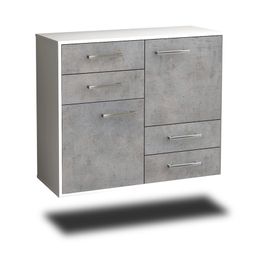 Stil.Zeit Sideboard Little Rock | Korpus Weiß | Beton hängend mit Griffen (92x79x35cm)