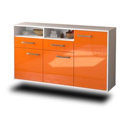 Stil.Zeit Sideboard Hollywood | Korpus Weiß | Orange hängend mit Griffen (136x79x35cm)