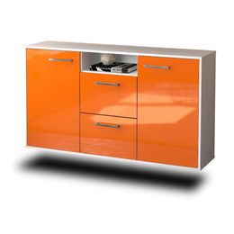 Stil.Zeit Sideboard Dayton | Korpus Weiß | Orange hängend mit Griffen (136x79x35cm)