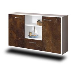 Stil.Zeit Sideboard Oceanside | Korpus Weiß | Rost hängend mit Griffen (136x79x35cm)