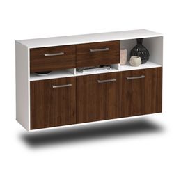 Stil.Zeit Sideboard Enterprise | Korpus Weiß | Walnuss hängend mit Griffen (136x79x35cm)