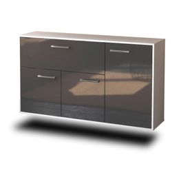 Stil.Zeit Sideboard Naperville | Korpus Weiß | Grau hängend mit Griffen (136x79x35cm)