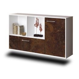 Stil.Zeit Sideboard Palmdale | Korpus Weiß | Rost hängend mit Griffen (136x79x35cm)