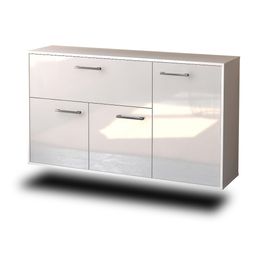 Stil.Zeit Sideboard Naperville | Korpus Weiß | Weiß hängend mit Griffen (136x79x35cm)