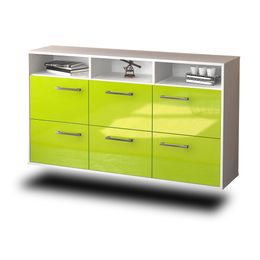 Stil.Zeit Sideboard Cape Coral | Korpus Weiß | Grün hängend mit Griffen (136x79x35cm)