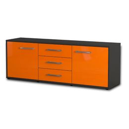 Stil.Zeit Lowboard Ameline | Korpus Anthrazit | Orange mit Griffen (136x49x35cm)