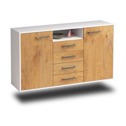 Stil.Zeit Sideboard Eugene | Korpus Weiß | Eiche hängend mit Griffen (136x79x35cm)