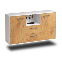 Stil.Zeit Sideboard Port St. Lucie | Korpus Weiß | Eiche hängend mit Griffen (136x79x35cm)