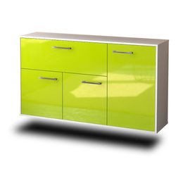 Stil.Zeit Sideboard Naperville | Korpus Weiß | Grün hängend mit Griffen (136x79x35cm)