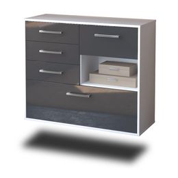 Stil.Zeit Sideboard Knoxville | Korpus Weiß | Grau hängend mit Griffen (92x79x35cm)