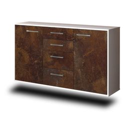 Stil.Zeit Sideboard Corona | Korpus Weiß | Rost hängend mit Griffen (136x79x35cm)