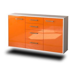 Stil.Zeit Sideboard Corona | Korpus Weiß | Orange hängend mit Griffen (136x79x35cm)