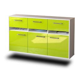 Stil.Zeit Sideboard Joliet | Korpus Weiß | Grün hängend mit Griffen (136x79x35cm)