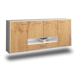 Stil.Zeit Sideboard Abilene | Korpus Weiß | Eiche hängend mit Griffen (180x79x35cm)