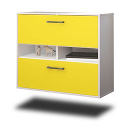 Stil.Zeit Sideboard Jackson | Korpus Weiß | Gelb hängend mit Griffen (92x79x35cm)