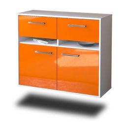 Stil.Zeit Sideboard Fort Lauderdale | Korpus Weiß | Orange hängend mit Griffen (92x79x35cm)