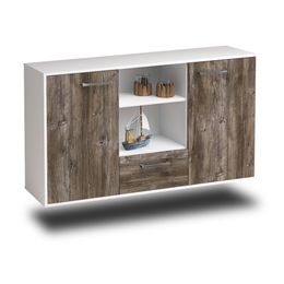 Stil.Zeit Sideboard Oceanside | Korpus Weiß | Treibholz hängend mit Griffen (136x79x35cm)