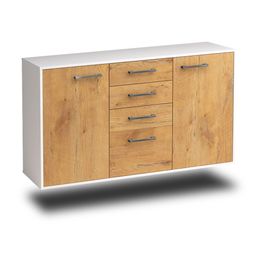 Stil.Zeit Sideboard Sioux Falls | Korpus Weiß | Eiche hängend mit Griffen (136x79x35cm)