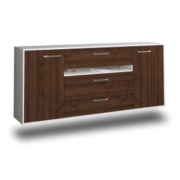 Stil.Zeit Sideboard McKinney | Korpus Weiß | Walnuss hängend mit Griffen (180x79x35cm)