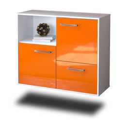 Stil.Zeit Sideboard Boise | Korpus Weiß | Orange hängend mit Griffen (92x79x35cm)