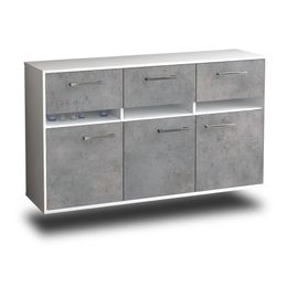 Stil.Zeit Sideboard Joliet | Korpus Weiß | Beton hängend mit Griffen (136x79x35cm)