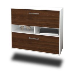 Stil.Zeit Sideboard Jackson | Korpus Weiß | Walnuss hängend mit Griffen (92x79x35cm)