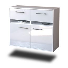 Stil.Zeit Sideboard Fort Lauderdale | Korpus Weiß | Weiß hängend mit Griffen (92x79x35cm)