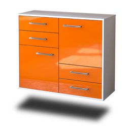 Stil.Zeit Sideboard Little Rock | Korpus Weiß | Orange hängend mit Griffen (92x79x35cm)