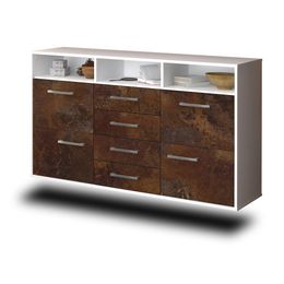 Stil.Zeit Sideboard Salem | Korpus Weiß | Rost hängend mit Griffen (136x79x35cm)