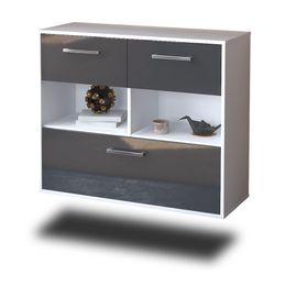 Stil.Zeit Sideboard Newport News | Korpus Weiß | Grau hängend mit Griffen (92x79x35cm)