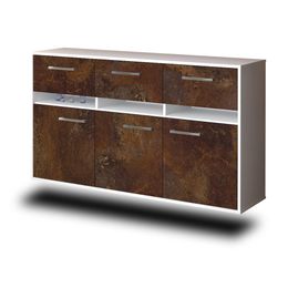 Stil.Zeit Sideboard Joliet | Korpus Weiß | Rost hängend mit Griffen (136x79x35cm)