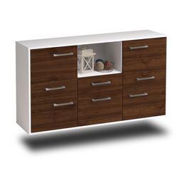 Stil.Zeit Sideboard Pomona | Korpus Weiß | Walnuss hängend mit Griffen (136x79x35cm)