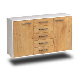 Stil.Zeit Sideboard Pembroke Pines | Korpus Weiß | Eiche hängend mit Griffen (136x79x35cm)