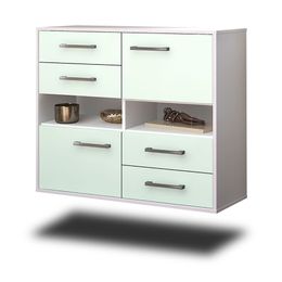 Stil.Zeit Sideboard Oxnard | Korpus Weiß | Mint hängend mit Griffen (92x79x35cm)