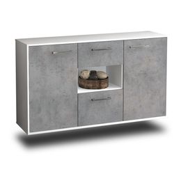 Stil.Zeit Sideboard Pasadena | Korpus Weiß | Beton hängend mit Griffen (136x79x35cm)