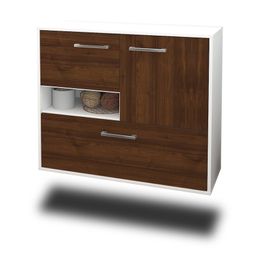 Stil.Zeit Sideboard Santa Clarita | Korpus Weiß | Walnuss hängend mit Griffen (92x79x35cm)