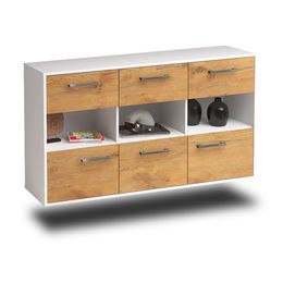 Stil.Zeit Sideboard Paterson | Korpus Weiß | Eiche hängend mit Griffen (136x79x35cm)