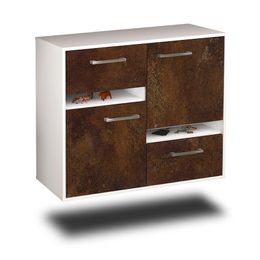 Stil.Zeit Sideboard Irvine | Korpus Weiß | Rost hängend mit Griffen (92x79x35cm)