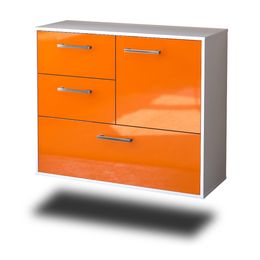 Stil.Zeit Sideboard Rancho Cucamonga | Korpus Weiß | Orange hängend mit Griffen (92x79x35cm)