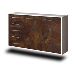 Stil.Zeit Sideboard Peoria | Korpus Weiß | Rost hängend mit Griffen (136x79x35cm)