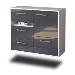 Stil.Zeit Sideboard Ontario | Korpus Weiß | Grau hängend mit Griffen (92x79x35cm)