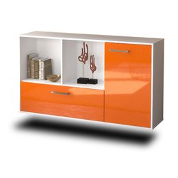 Stil.Zeit Sideboard Palmdale | Korpus Weiß | Orange hängend mit Griffen (136x79x35cm)