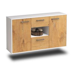 Stil.Zeit Sideboard Pasadena | Korpus Weiß | Eiche hängend mit Griffen (136x79x35cm)