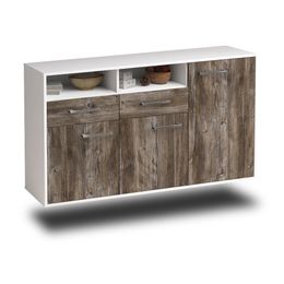 Stil.Zeit Sideboard Hollywood | Korpus Weiß | Treibholz hängend mit Griffen (136x79x35cm)