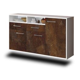 Stil.Zeit Sideboard Hollywood | Korpus Weiß | Rost hängend mit Griffen (136x79x35cm)