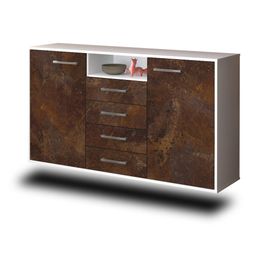 Stil.Zeit Sideboard Eugene | Korpus Weiß | Rost hängend mit Griffen (136x79x35cm)