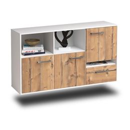 Stil.Zeit Sideboard Salinas | Korpus Weiß | Pinie hängend mit Griffen (136x79x35cm)