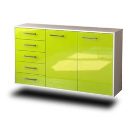 Stil.Zeit Sideboard Peoria | Korpus Weiß | Grün hängend mit Griffen (136x79x35cm)