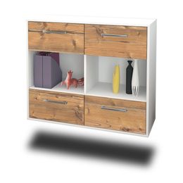 Stil.Zeit Sideboard Providence | Korpus Weiß | Pinie hängend mit Griffen (92x79x35cm)