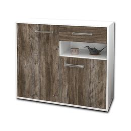 Stil.Zeit Sideboard Charlotta | Korpus Weiß | Treibholz mit Griffen (92x79x35cm)